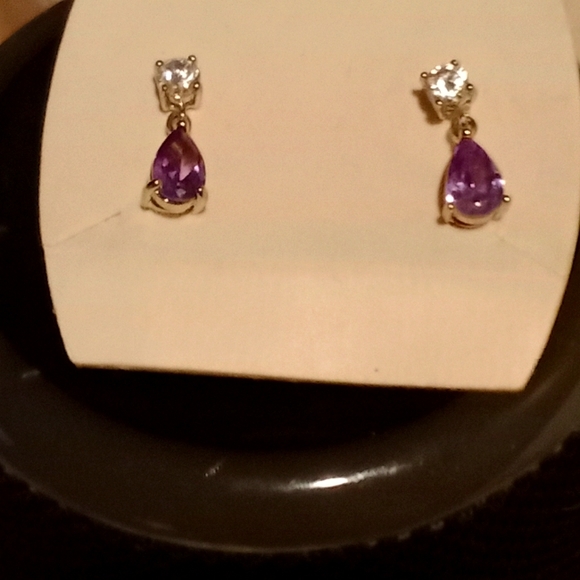 Jewelry | Tear Drop Amethyst And Diamond With Gold Trim | Poshmark